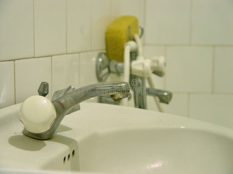 Old Water Spigot, Sink in Bathroom Stock Image - Image of plumbing ...