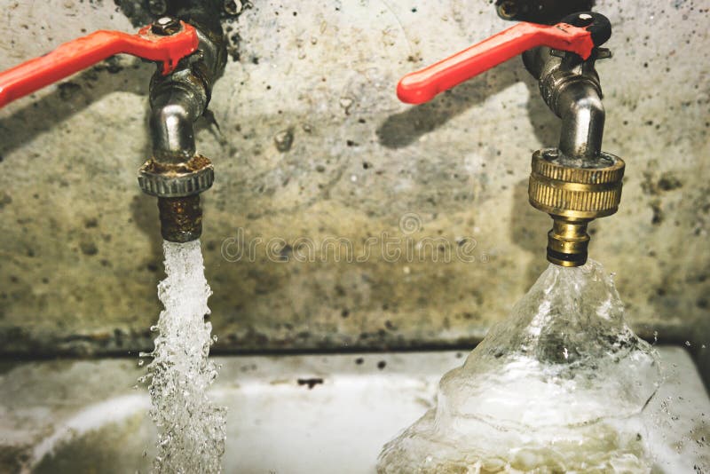 Old Water Tap. Water Flows from the Pipe Stock Photo - Image of outside ...