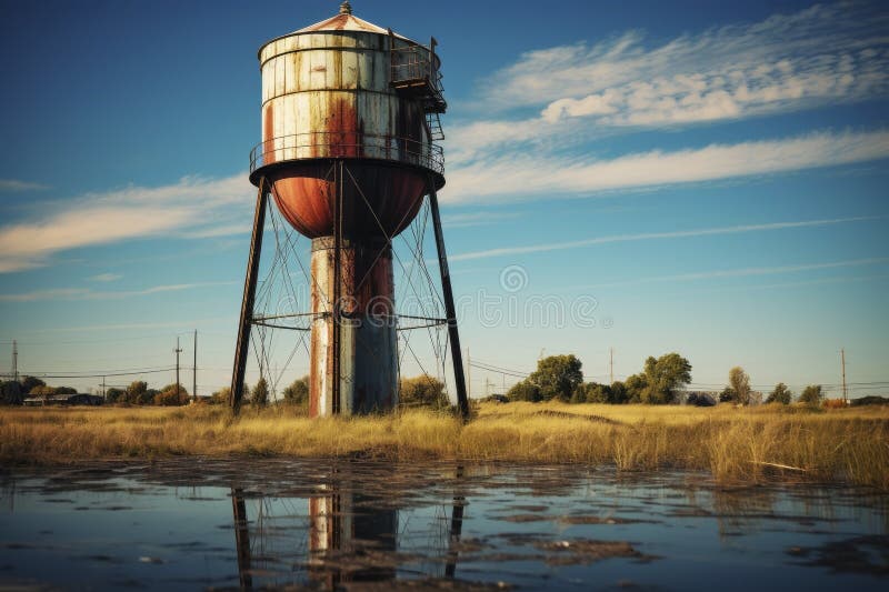 Old Water Tower. Generative AI Stock Illustration - Illustration of ...