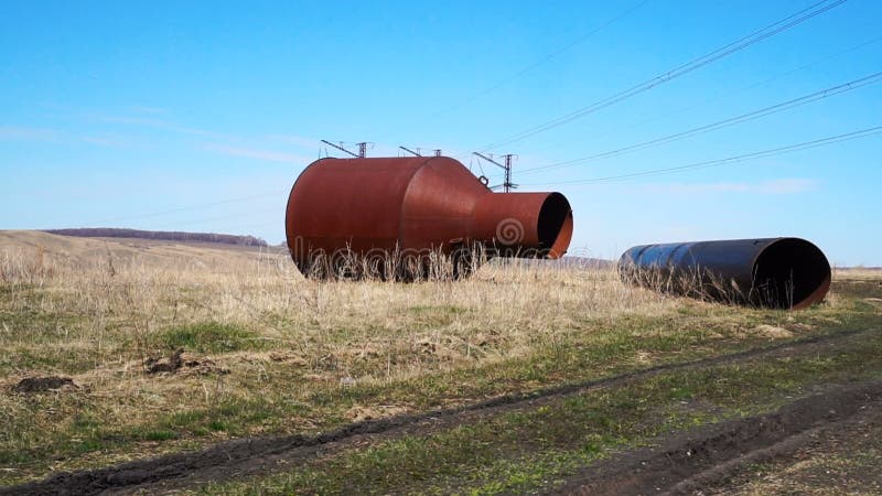 Old Water Tower or the Wreckage of the Shuttle in the Field Stock ...