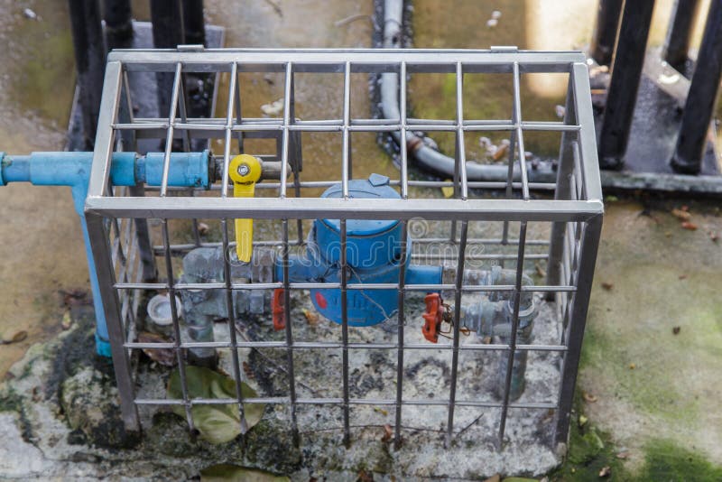 Old Water Valve with Water Meter Stock Image - Image of meter ...