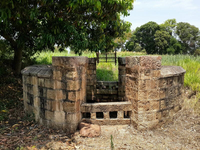 Old Water Well Constructed of Stone in the Background of Field and ...