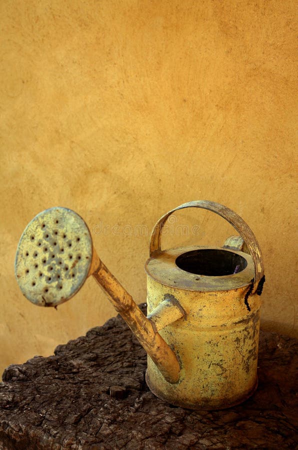 Old Watering Can stock photo. Image of texture, wood, wall - 1912914