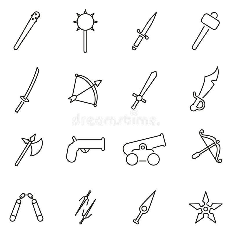 Old Weapons or Ancient Weapons Icons Thin Line Vector Illustration Set ...