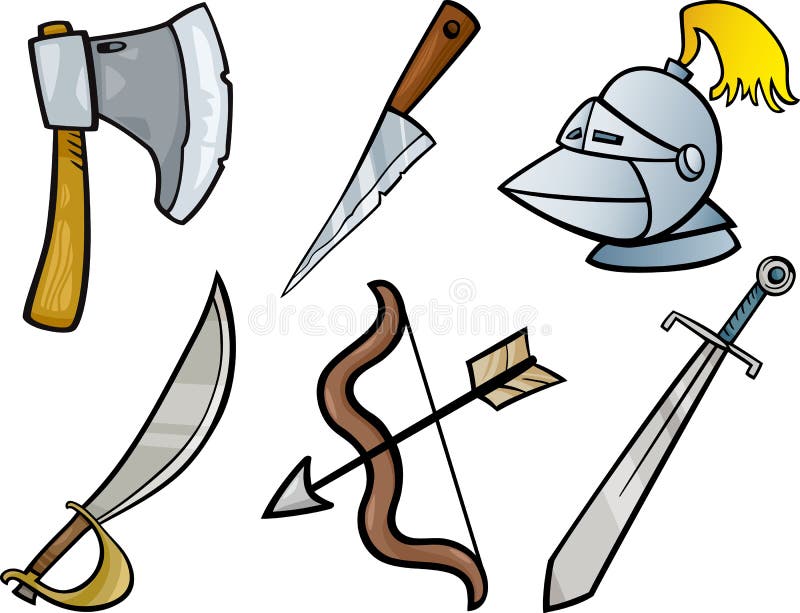 Old Weapons Objects Cartoon Illustration Set Stock Vector ...