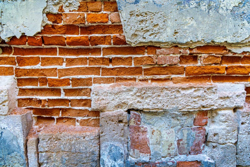 Old Weathered Brick and Plaster Wall Texture. Stock Image - Image of ...