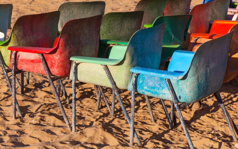 Old Weathered Colorful Plastic Chairs Stock Image - Image of abstract ...