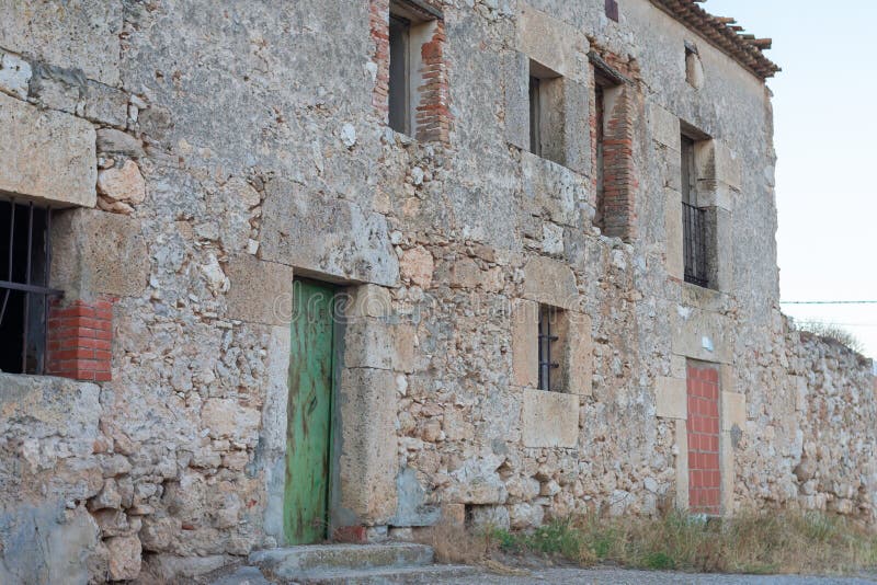 Old Weathered Concrete Building with Ancient Windows Stock Photo ...