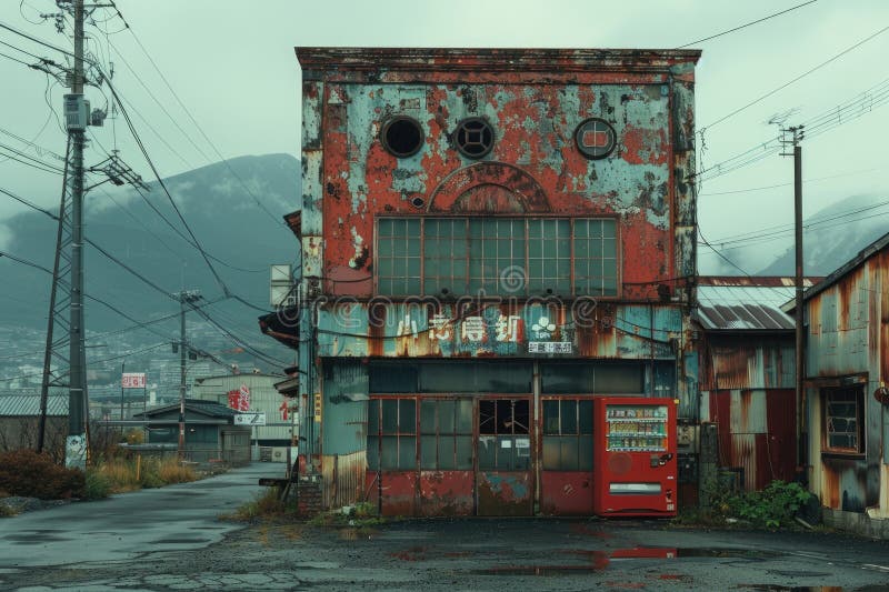 Rusty Abandoned Building, Japanese Street Scene Stock Illustration ...