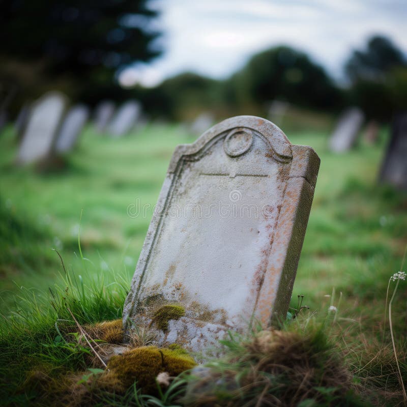 Old, Weathered Gravestone Standing in a Slightly Overgrown Cemetery ...