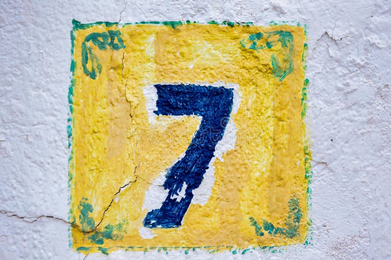 Old Weathered House Number 7, Drawing on Wall Stock Image - Image of ...