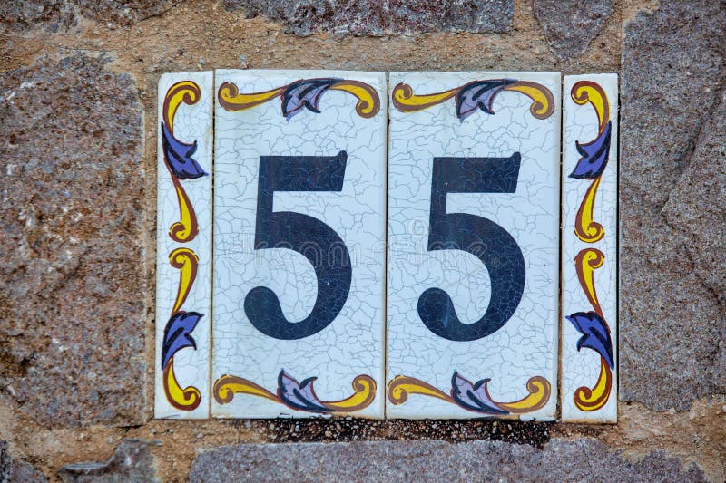 Old Weathered House Number 55, Tile on Wall Stock Photo - Image of ...