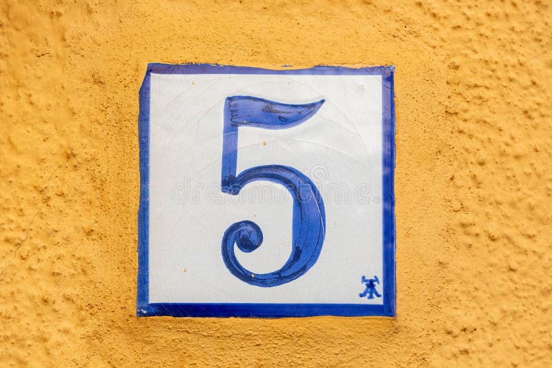 Old Weathered House Number 5, Tile on Wall Stock Photo - Image of ...