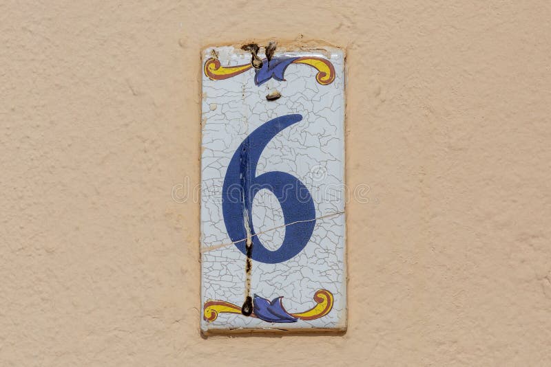 Old Weathered House Number 6, Tile on Wall Stock Image - Image of ...