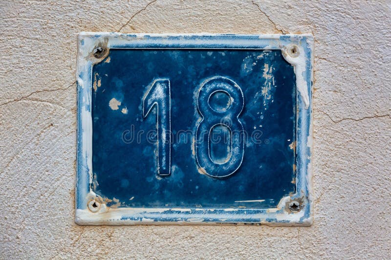 Old Weathered House Number 18, Tile on Wall Stock Photo - Image of ...