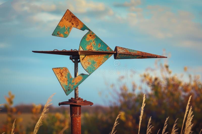 Old Weathered Rusty Metal Wind Direction Indicator Showing Wind Blowing ...