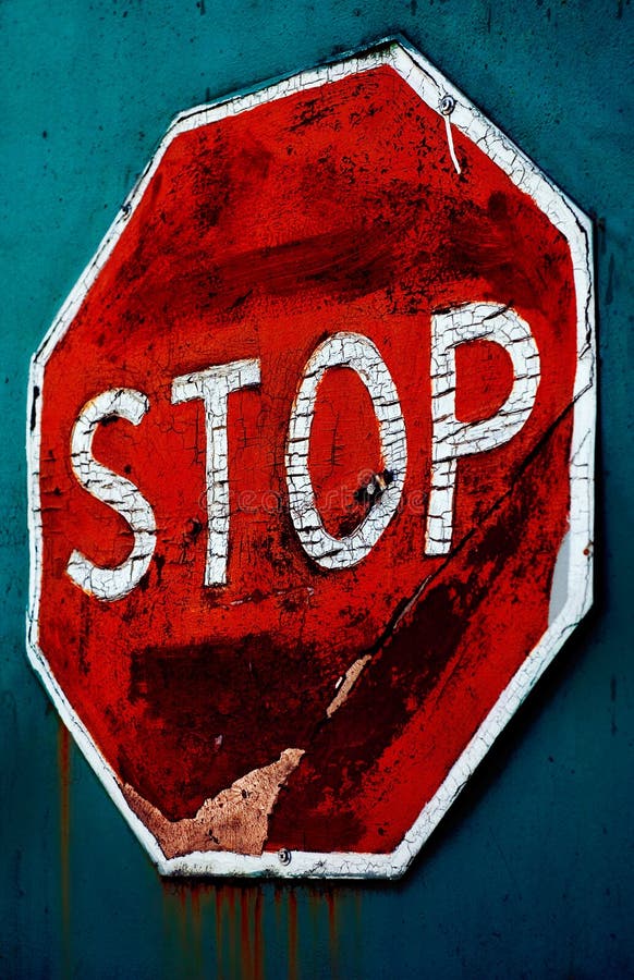 Weathered Stop Sign Isolated on White Stock Image - Image of vintage ...