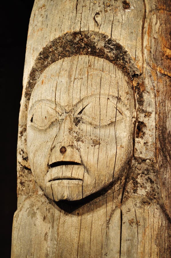 Old, Weathered Tlingit Totem Pole with Human Face Stock Image - Image ...
