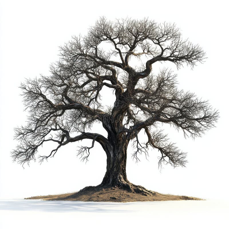 Old Weathered Tree with Thick Branches Against White Background Stock ...