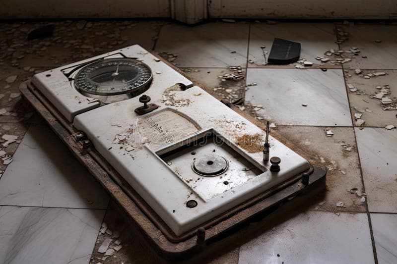 Old Weight Scale with Broken or Missing Parts Lying on the Floor Stock ...