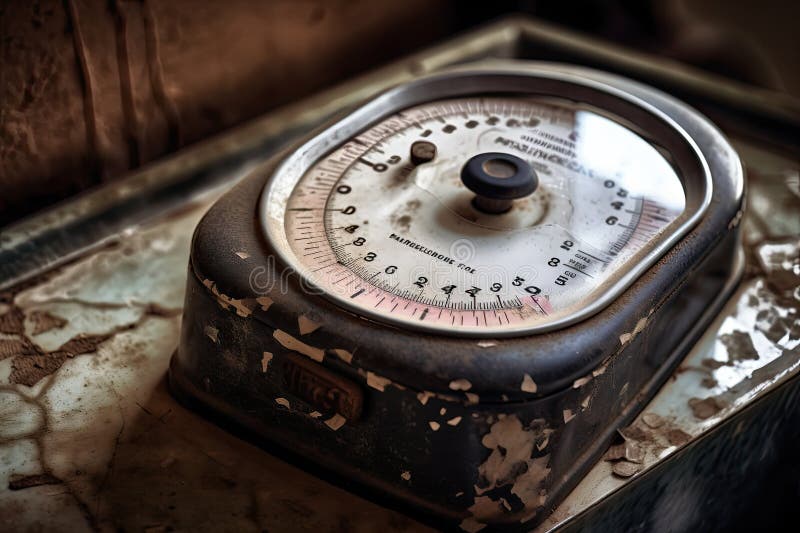 Old Weight, on the Scale, Showing a Dramatic Decrease in Weight Stock ...