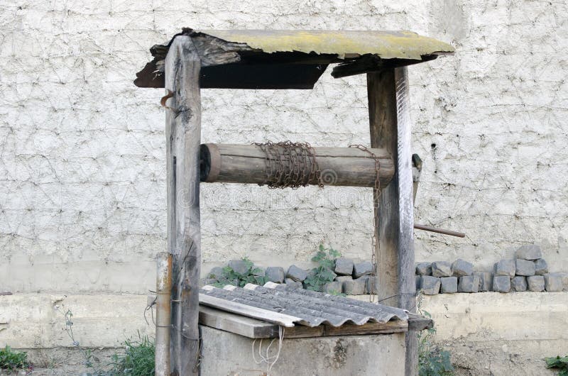 Old Well On The Background Of The Wall Stock Photo - Image of ...
