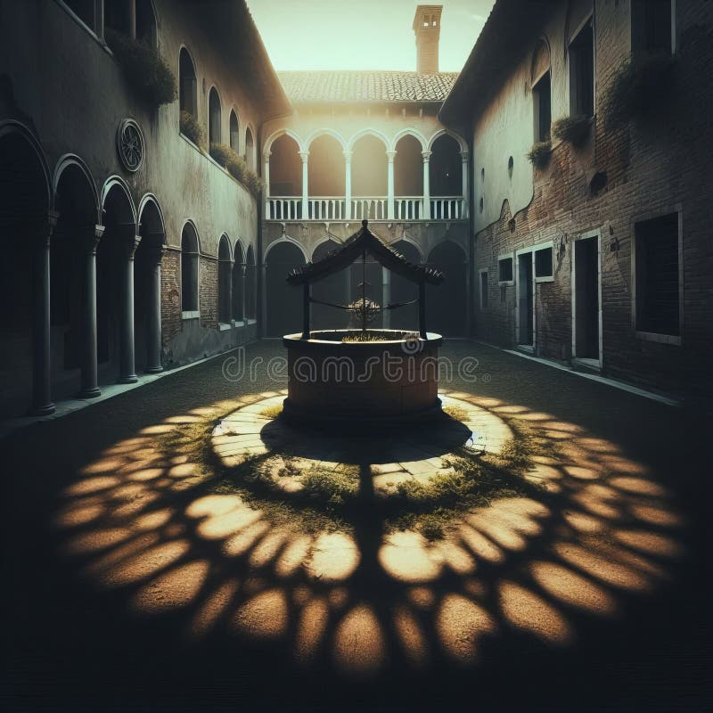 An Old Well Cast a Circular Shadow in the Courtyard Deep and Mys Stock ...