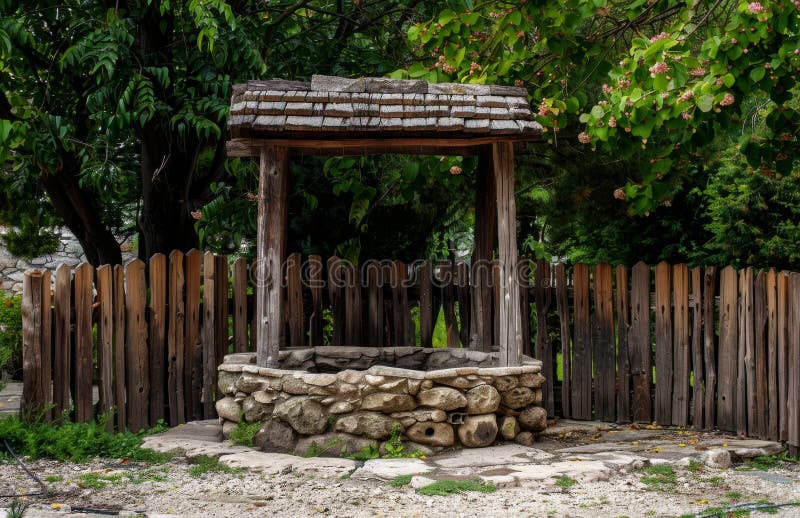 Old well with wooden roof stock image. Image of house - 311692199