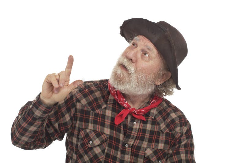 Old West Cowboy with Whiskers Points Up Stock Image - Image of gray ...
