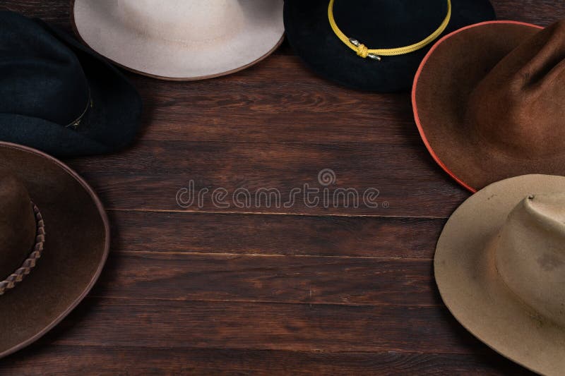 Old West Hats on Table. Top View Stock Image - Image of equipment ...