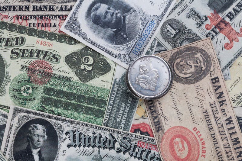 Old West Period US Banknotes and Silver Certificates with Silver Dollar ...