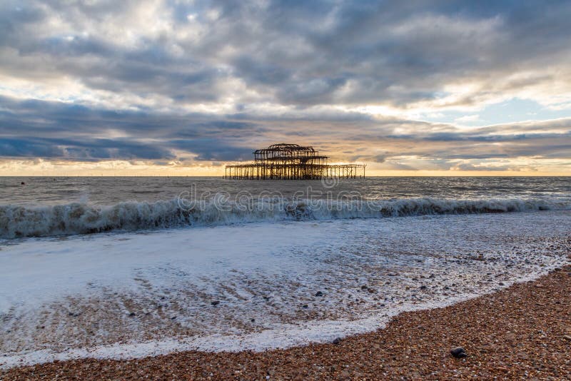 The Old West Pier at Brighton on a Winter`s Evening Stock Photo - Image ...