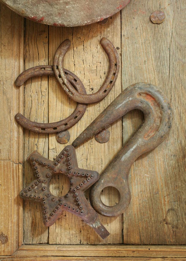 Old West Rusty Still Life Objects on Wood Table Stock Image - Image of ...