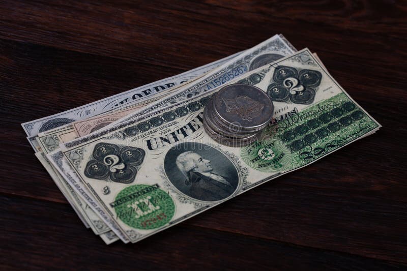 Old West US Banknotes and Silver Certificates with Silver Dollar Coins ...