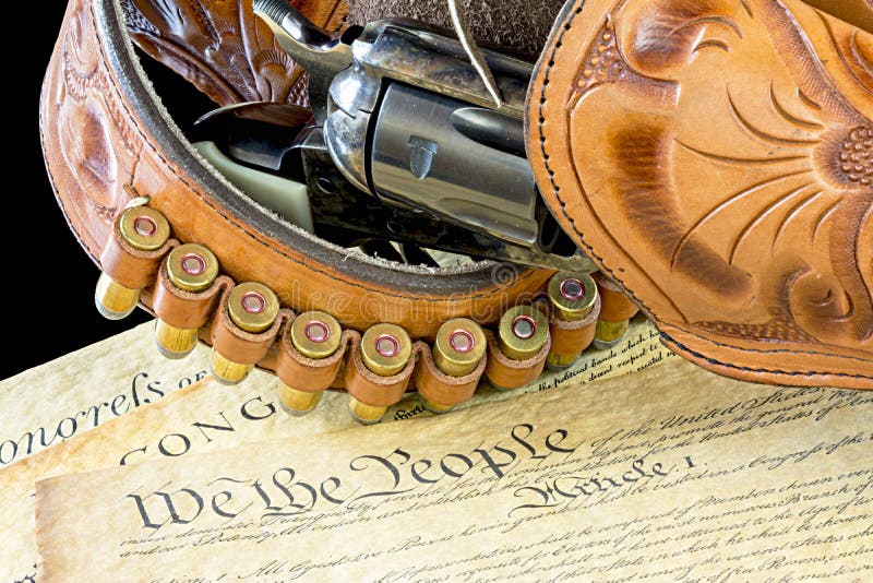 Old Western Pistol and Gun Belt with Bullets Stock Image - Image of ...