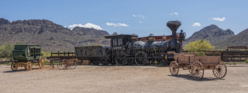 Old Western Steam Engine and Stage Coach Editorial Stock Image - Image ...