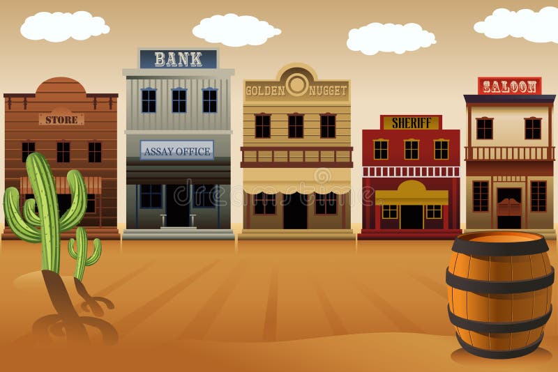 Facade of Old Western Frontier Town Stock Vector - Illustration of ...