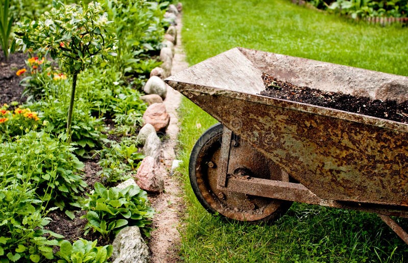 Old wheelbarrow on grass stock image. Image of rust, wheelbarrow - 25435793