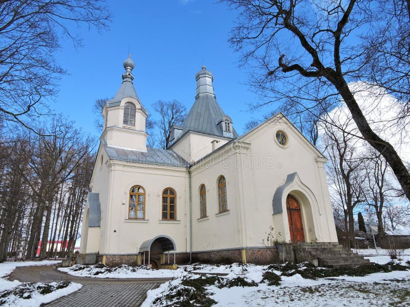 Old White Building, Lithuania Stock Photo - Image of cold, roof: 87259466