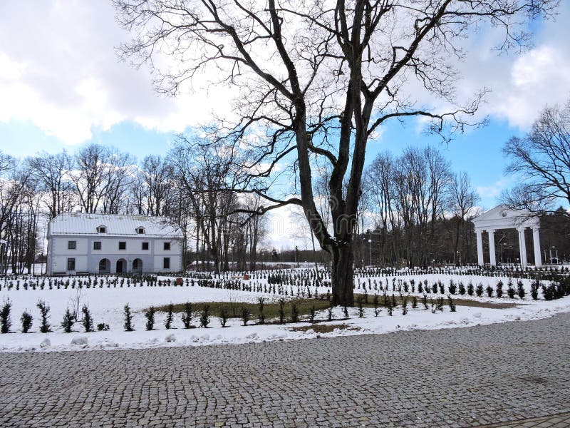 Old White Building, Lithuania Stock Image - Image of branches, town ...