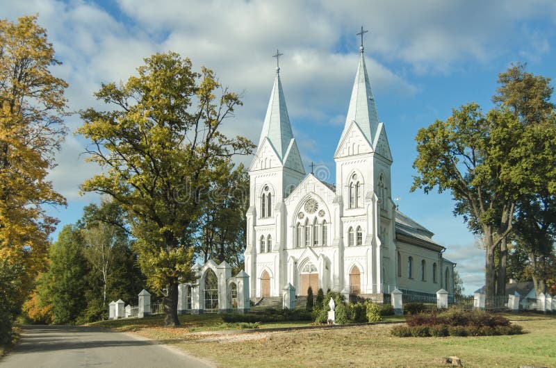 Old White Church in the Countryside Stock Image - Image of green, white ...