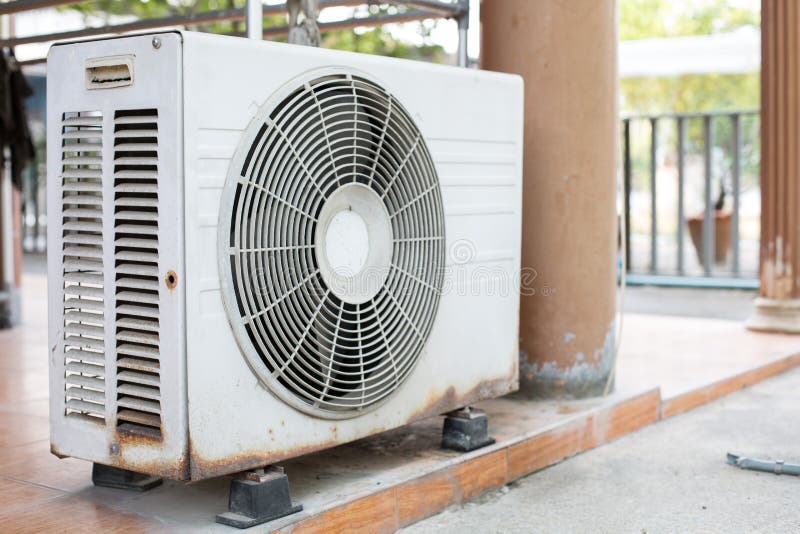 The Old White Compressor is Outside the Building Stock Photo - Image of ...