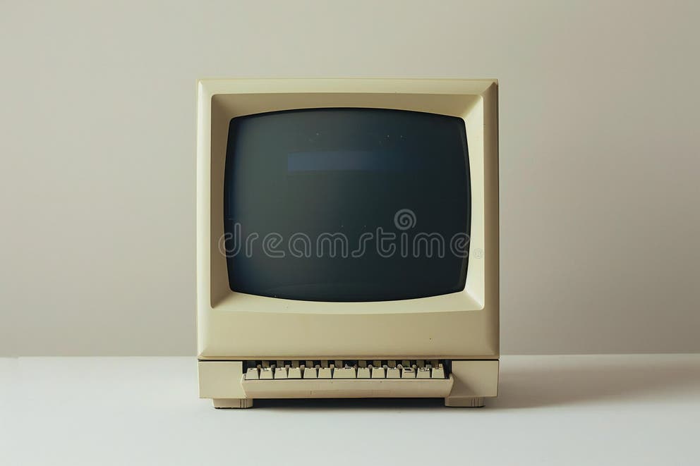 An Old White Computer Monitor with a Black Screen, Isolated on a Solid ...