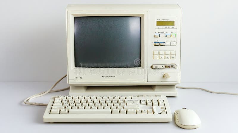 Old, White, Desktop PC Computer with a Keyboard and Mouse Stock ...