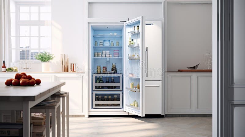 Old White Fridge in the Kitchen Room Stock Image - Image of decor ...
