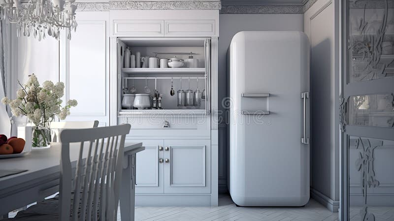 Old White Fridge in the Kitchen Room Stock Photo - Image of room ...