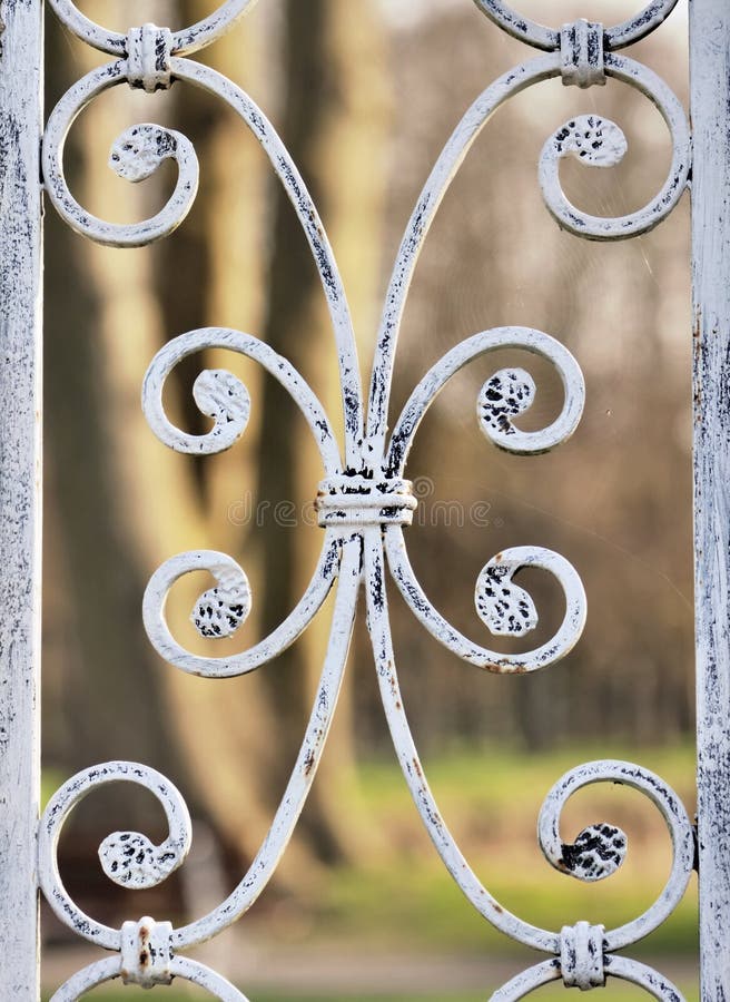 Old white gate stock image. Image of metal, wrought, gate - 89496029