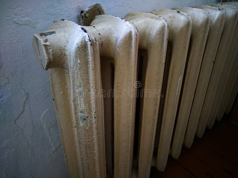 Old White Heating Radiator on a Concrete Wall Stock Image - Image of ...