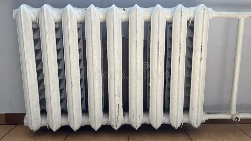 Old White Iron Radiator Central Heating in Room Stock Image - Image of ...