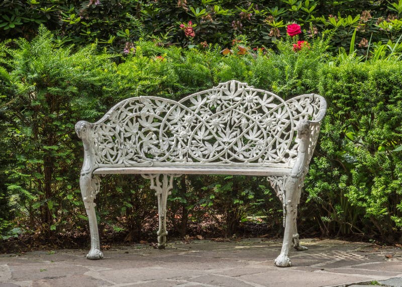 Old White Metal Bench in a Public Park Stock Image - Image of europe ...